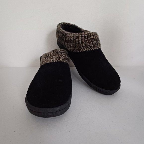 Clarks | Shoes | Clarks Womens Suede Knitted Collar Clog Blackbeige ...